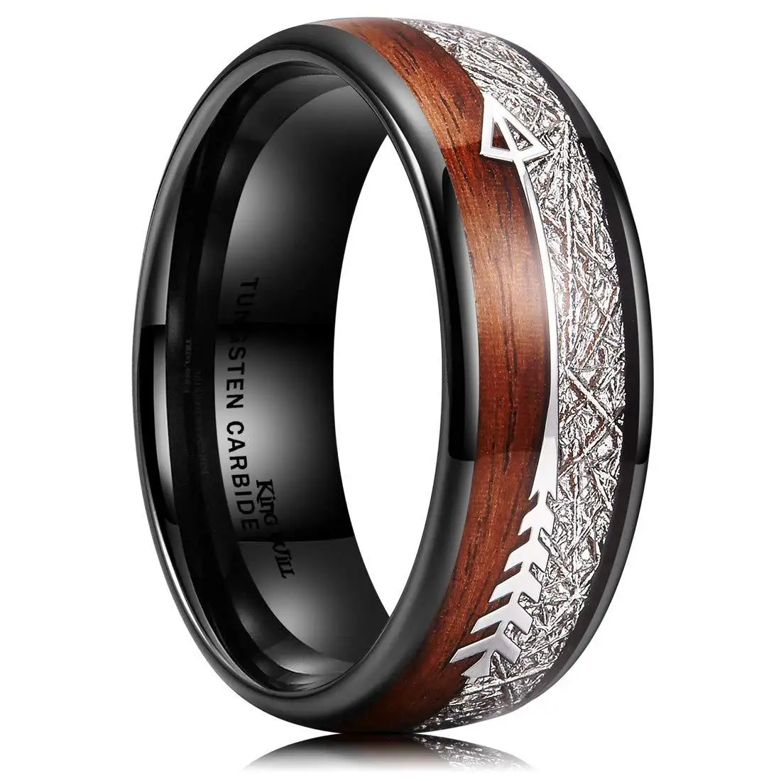 Titanium Black 8mm Ring With Wood and Zinc Inlay - Custom Tungsten Rings