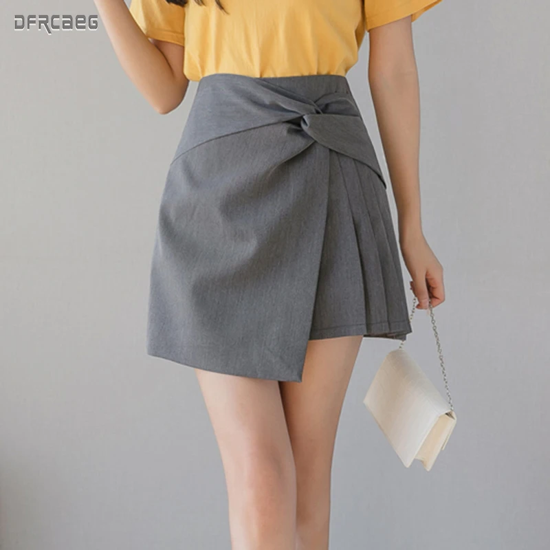 2020 Summer Preppy Style Pleated Women Mini Skirt With Lining Gray High ...