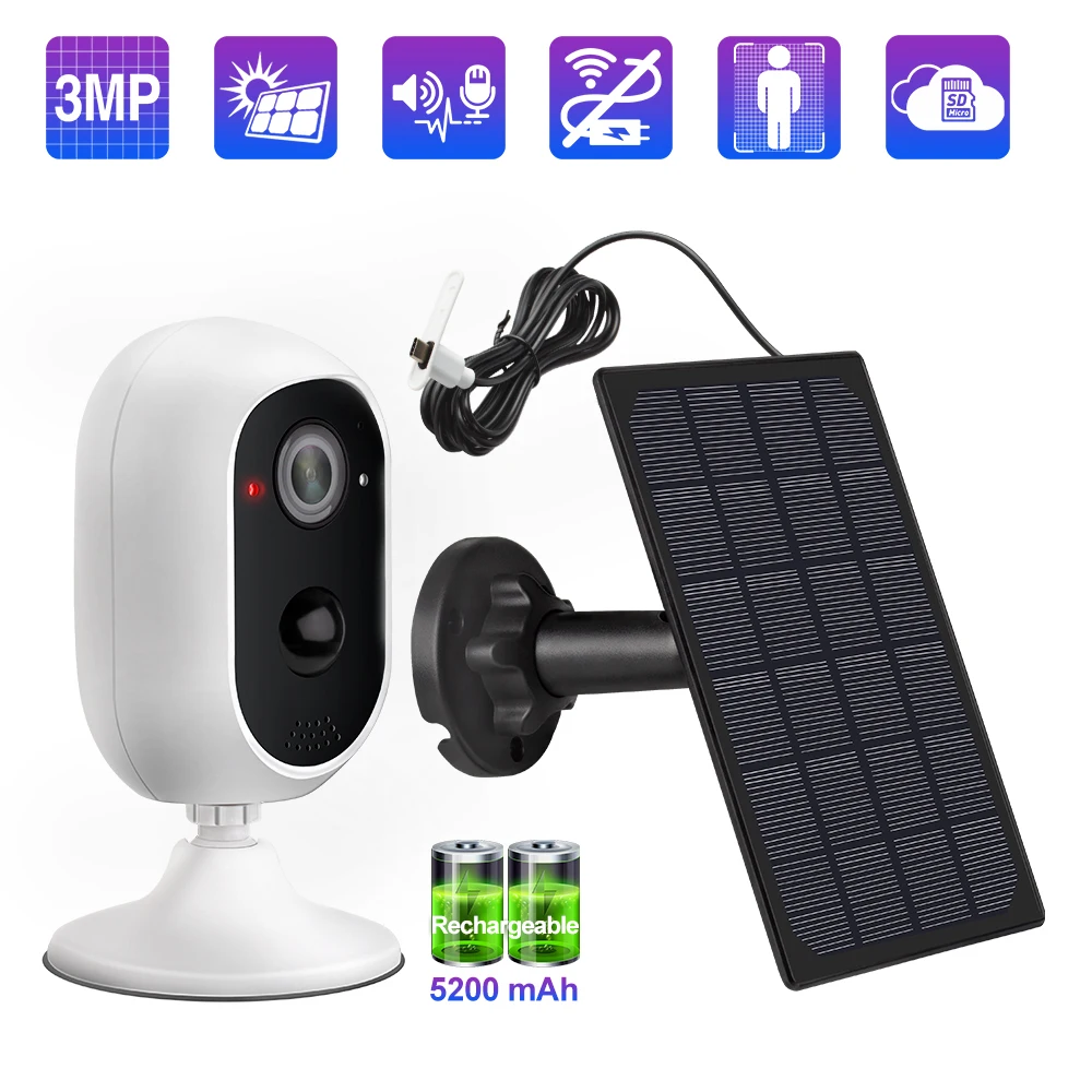 Techage 3mp Wireless Rechargeable Battery Camera 3.5w Solar Panel Two ...