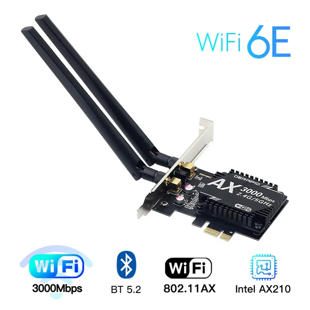 3000Mbps WiFi6E Intel AX210 Bluetooth 5.2 Twin Band 2.4G/5GHz WiFi Card ...