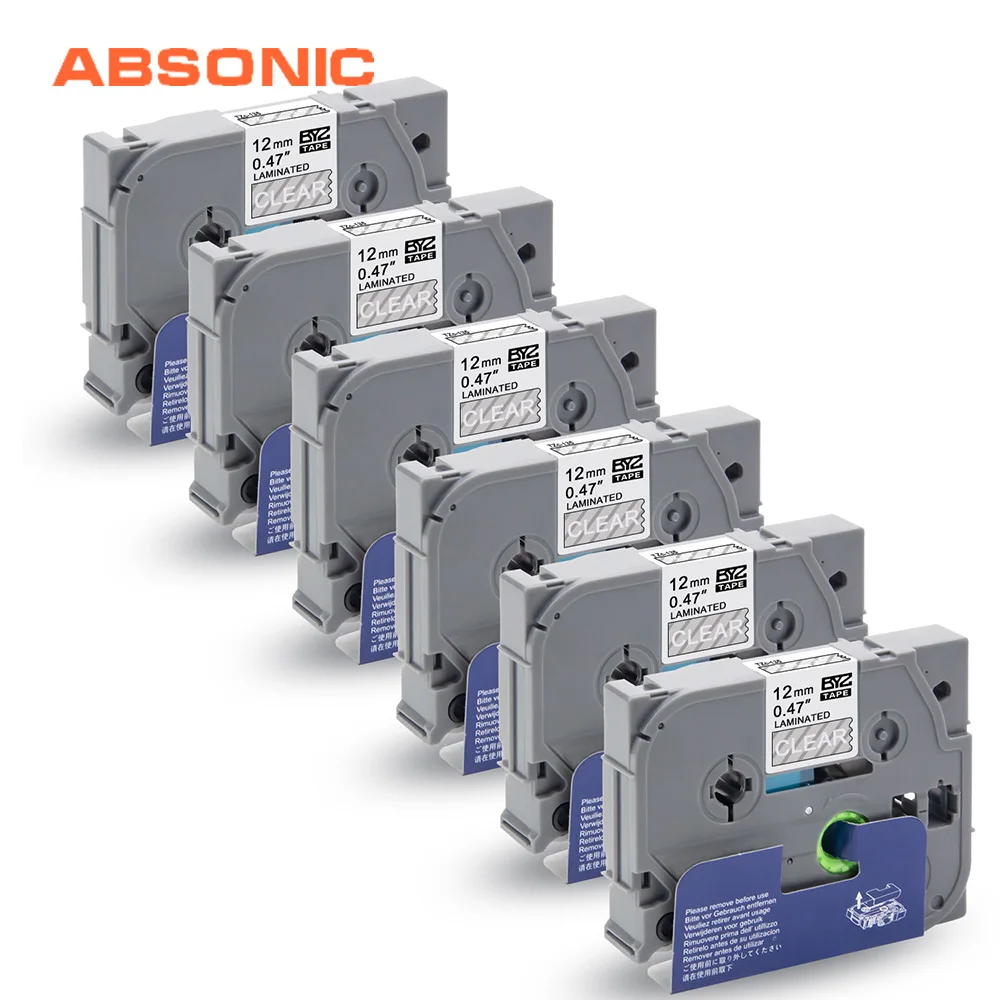 Absonic 6PCS TZe 135 White on Clear Refill Label Tape Compatible ...