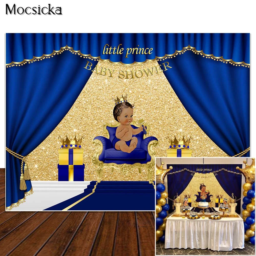 Royal Blue Baby Shower Backdrop Welcome Little Prince Photo Background ...