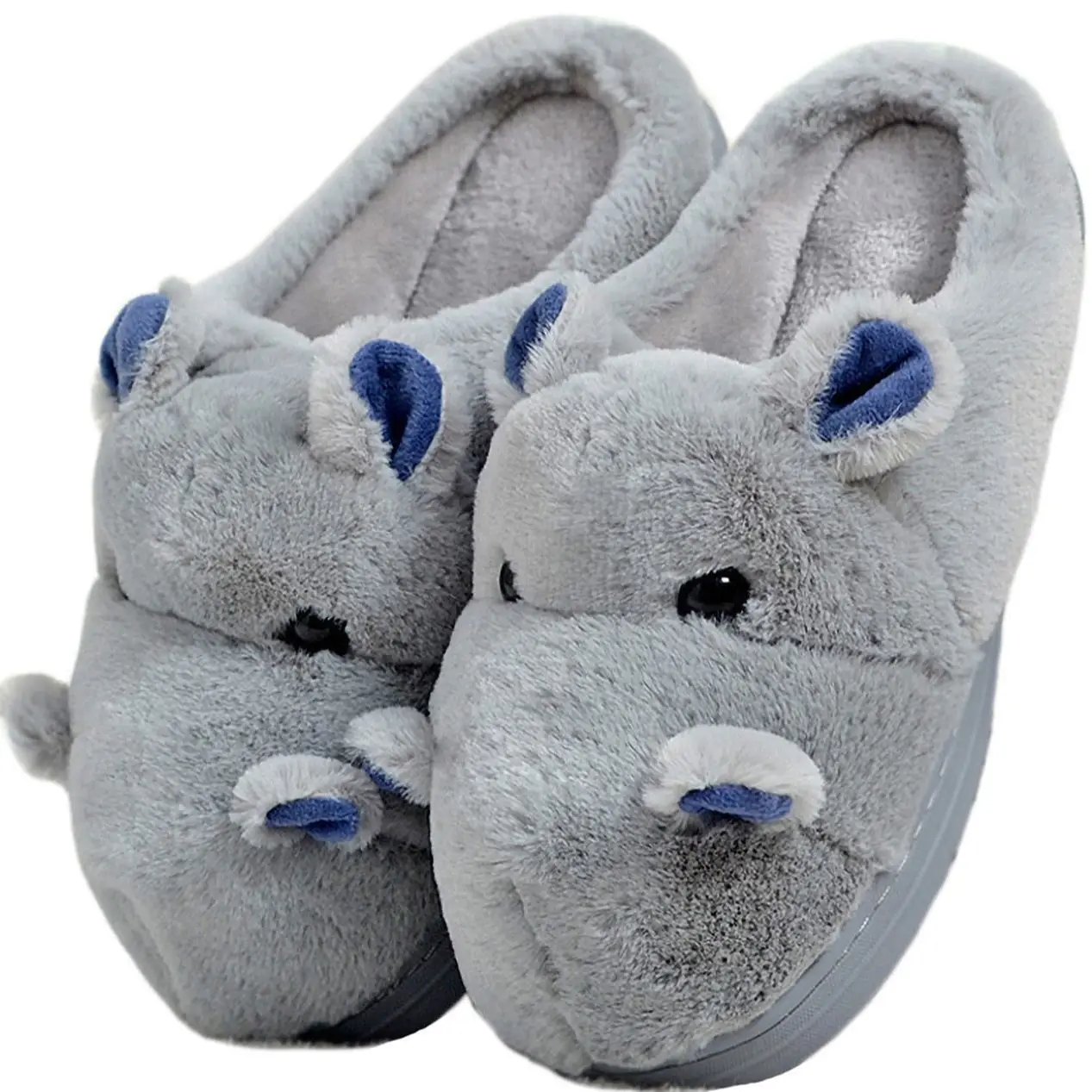 Fluffy furry Hippo Slippers shoes for women men winter warm Fashion co ...