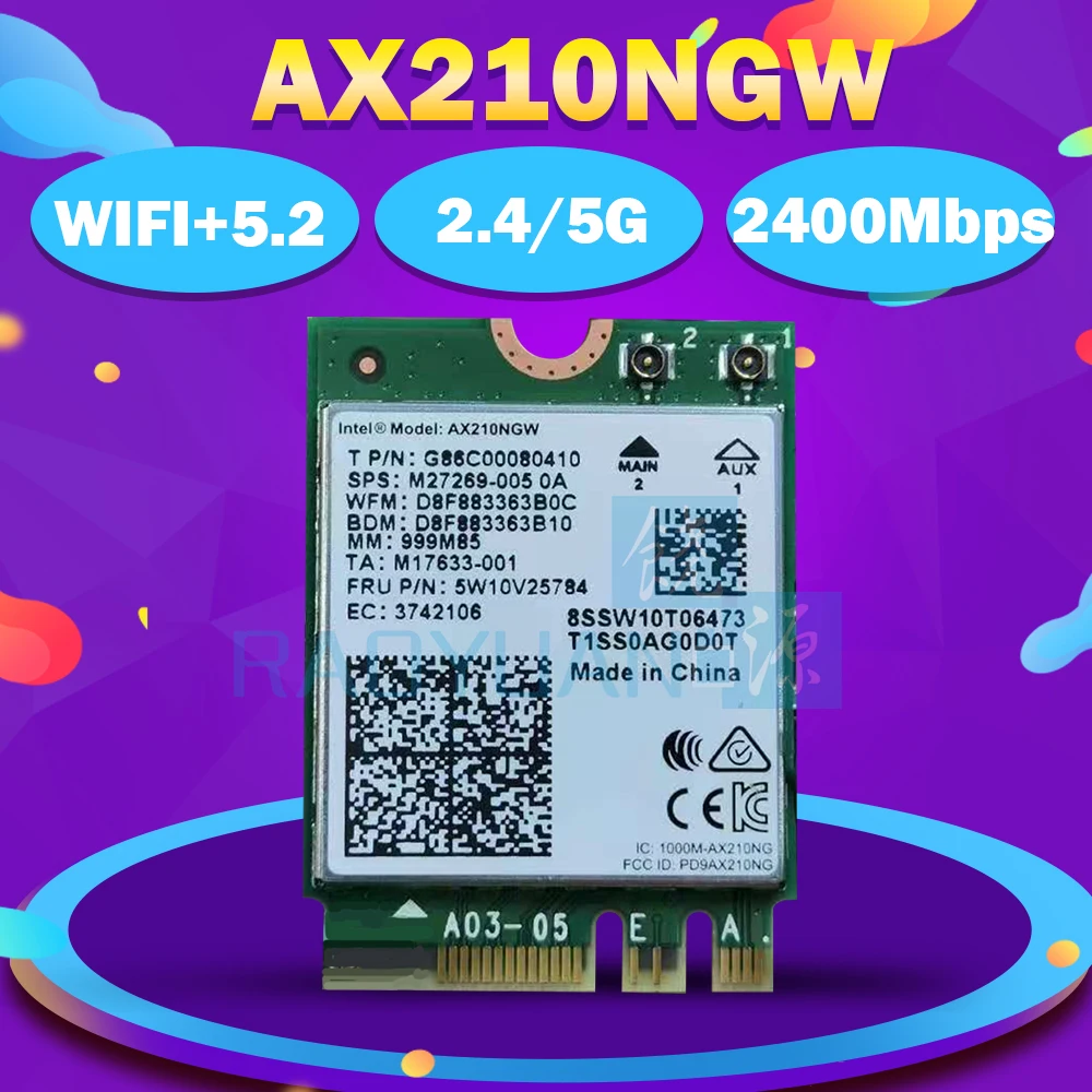Tarjeta WiFi 6 AX210 NGFF M.2 de 2400Mbps, adaptador de red inalámbrico 6E, Bluetooth 5,2, 2,4 ...