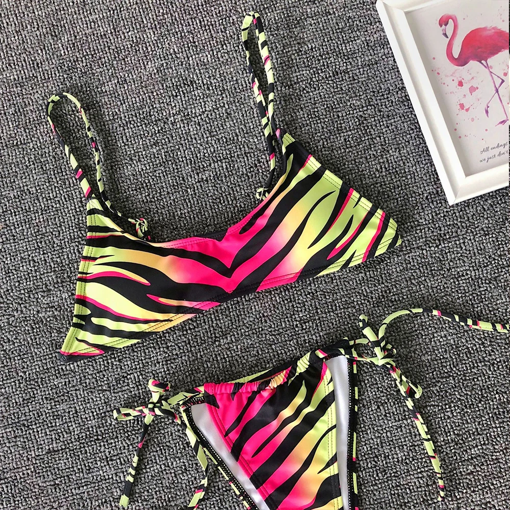 Sexy micro bikini new Print Camisole Bandage swim suit thong bikinis ...