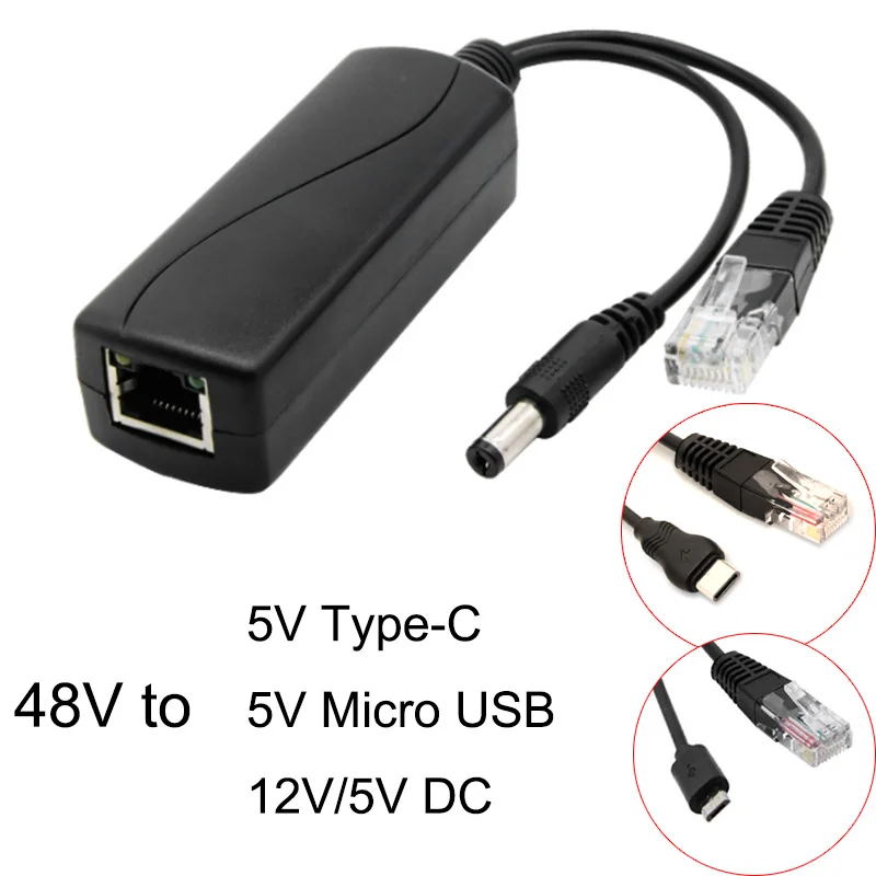 48v To 5v/12v Poe Splitter 5v Poe Micro Usb Tpye-c Dc Power Supply Over ...