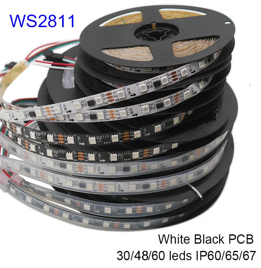 WS2811-Smart-Pixel-LED-Strip-DC12V-30-48-60leds-m-5m-lot-White-Black ...