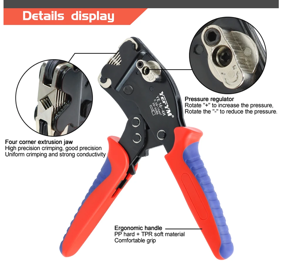 Pince outil,Outils de sertissage de bornes tubulaires 0.08 – 16 mm2 YE 16-4H, mini pince, bouton ...