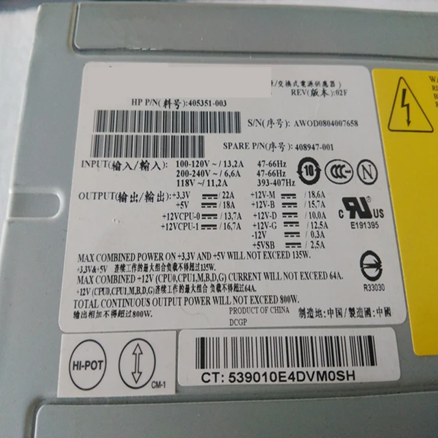 Original PSU For HP XW8400 XW9400 825W Power Supply TDPS-825AB B 405351 ...