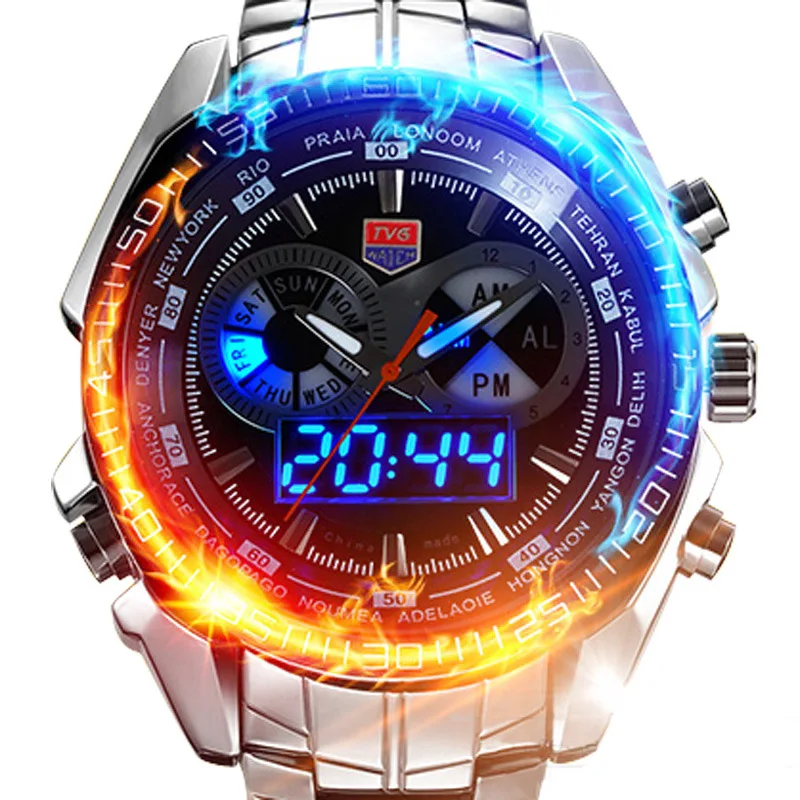 TVG-Stainless-Steel-Watch-Men-Luxury-Brand-Military-Blue-Binary-LED ...