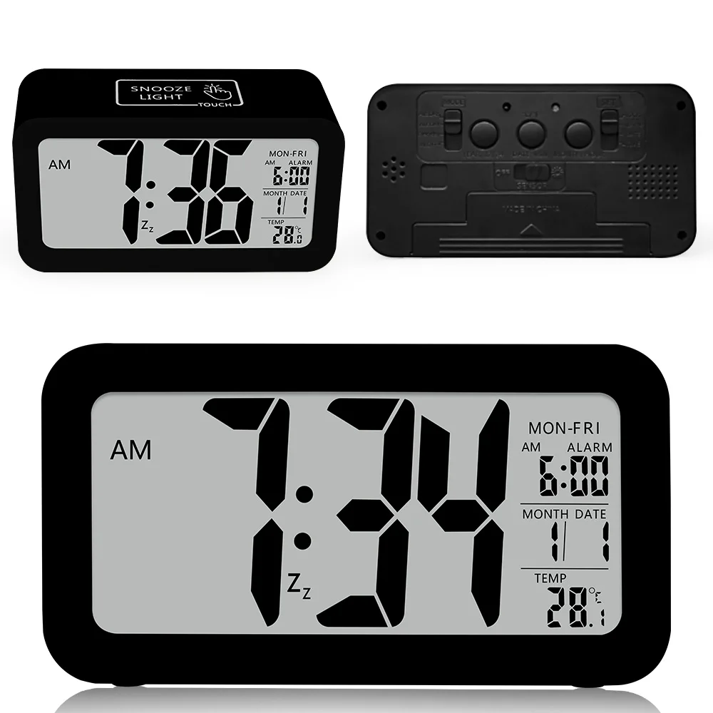 Touch Switch Digital Alarm Clock Student Clock Large Lcd Display Snooze ...