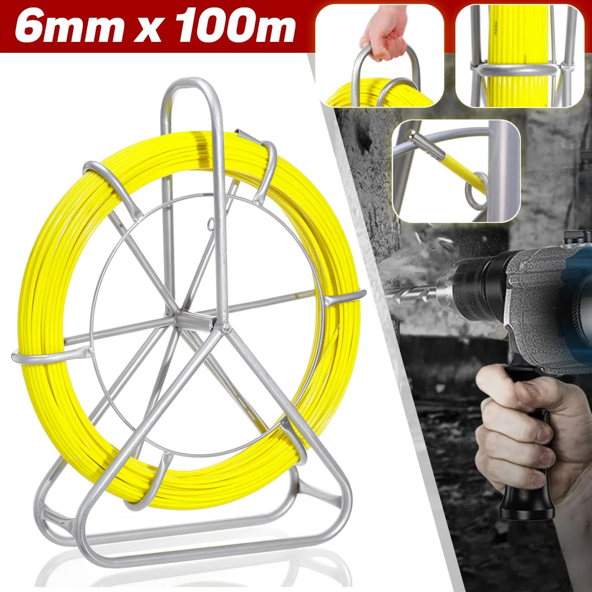 4.5/6mm 70/100M Fiberglass Wire Cable Running Rod Snakes Fish Tape ...