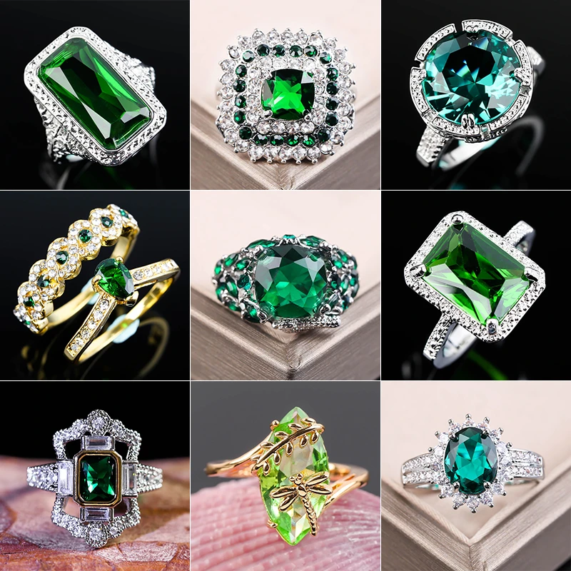 Large Green Stone Ring For Women Wedding Gift Luxury Jewelry Color ...