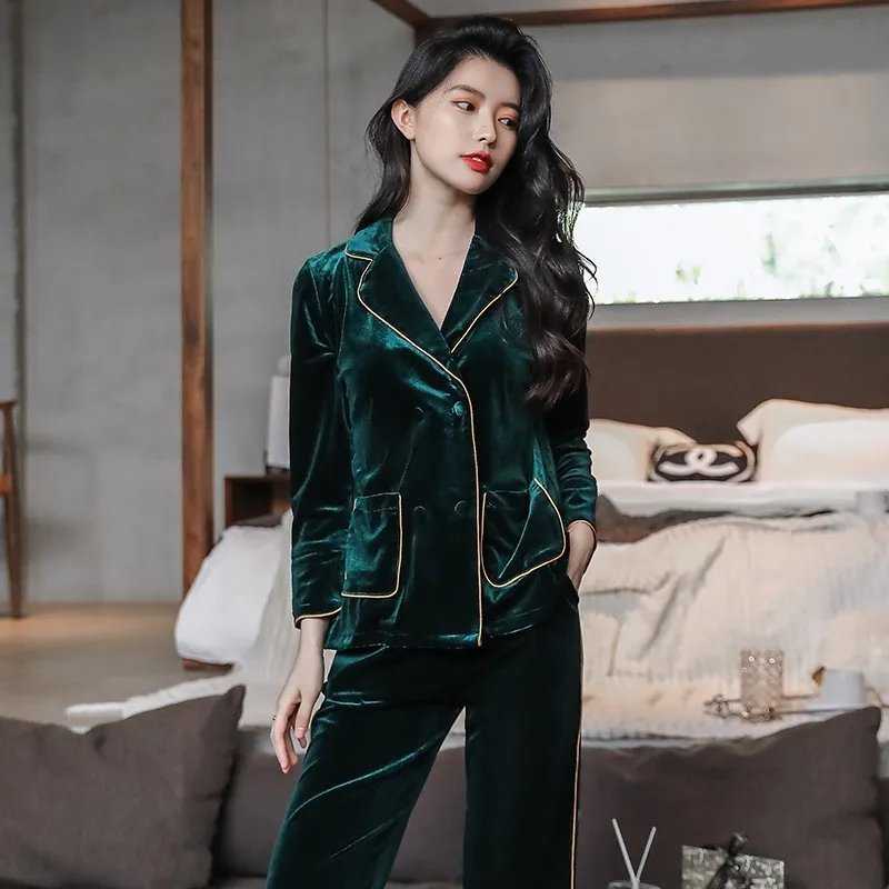 Velvet-Sleepwear-Autumn-Winter-New-Women-Pajamas-2-Pieces-PJS-Set ...