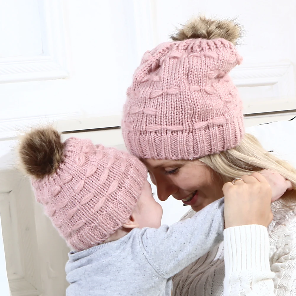 Gorros de punto para bebé, niño y niña, madre, hija e hijo, con Bola de ...