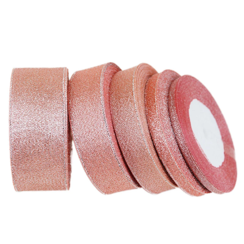 (25 Yards/roll) Flesh Pink Metallic Glitter Ribbon Colorful Gift ...