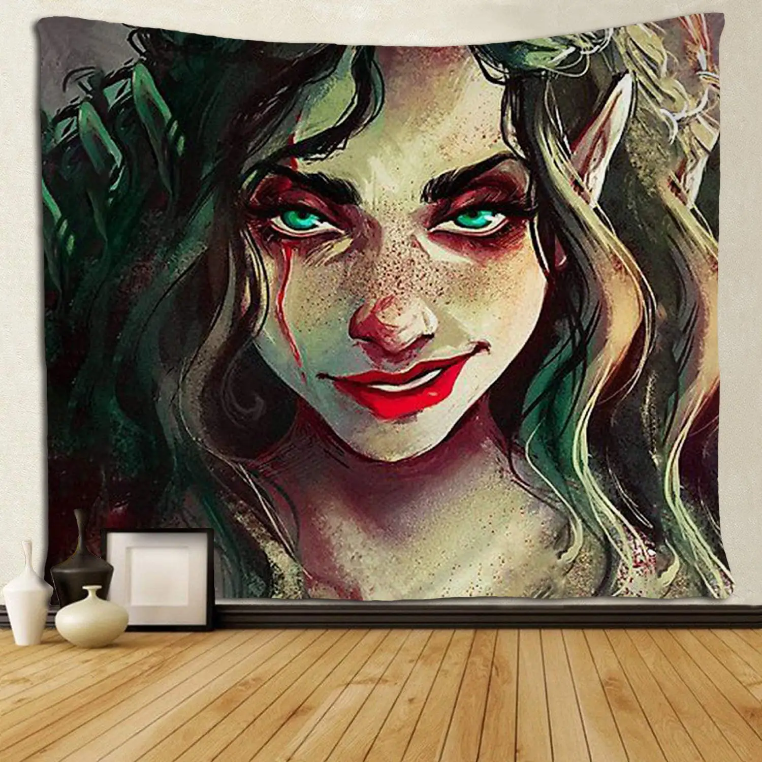Custom Goth Gothic Women Girl Smile Tapestries Unique Art Custom ...
