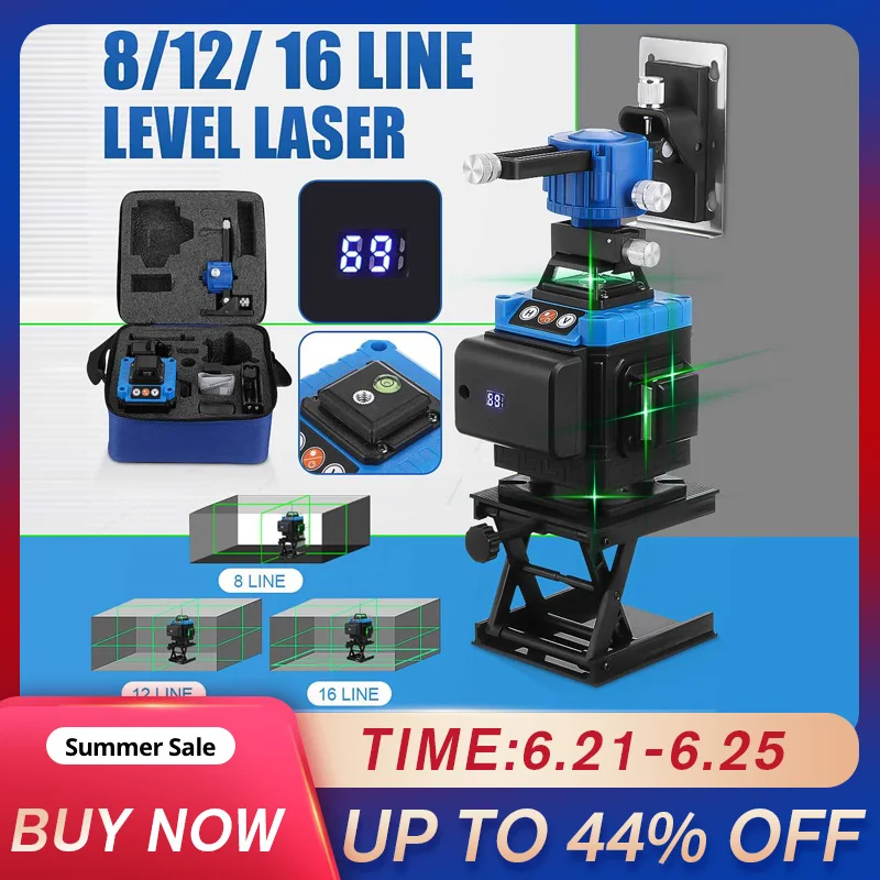 Laser Level 4D 8/12/16 Lines Professional Self-Leveling 360 Horizontal ...