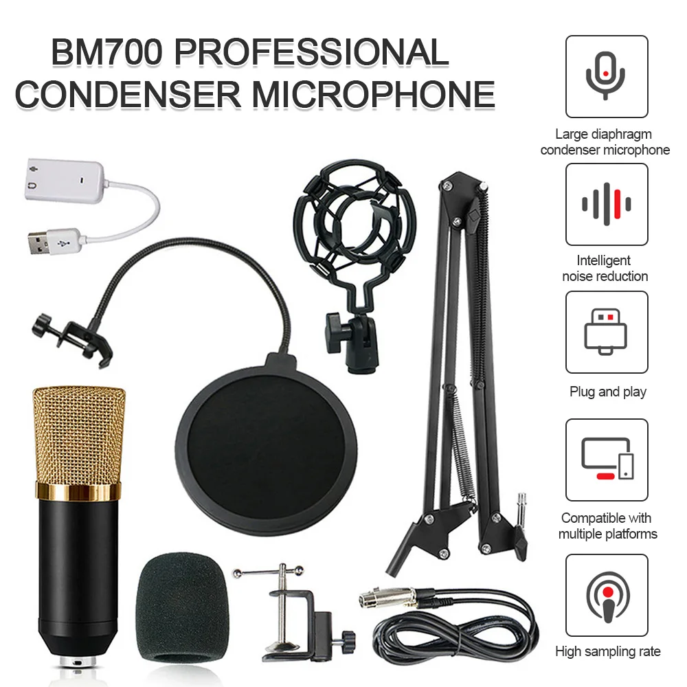USB Microphone Kit 20Hz 20KHz Professional Podcast BM700 Condenser Mic ...