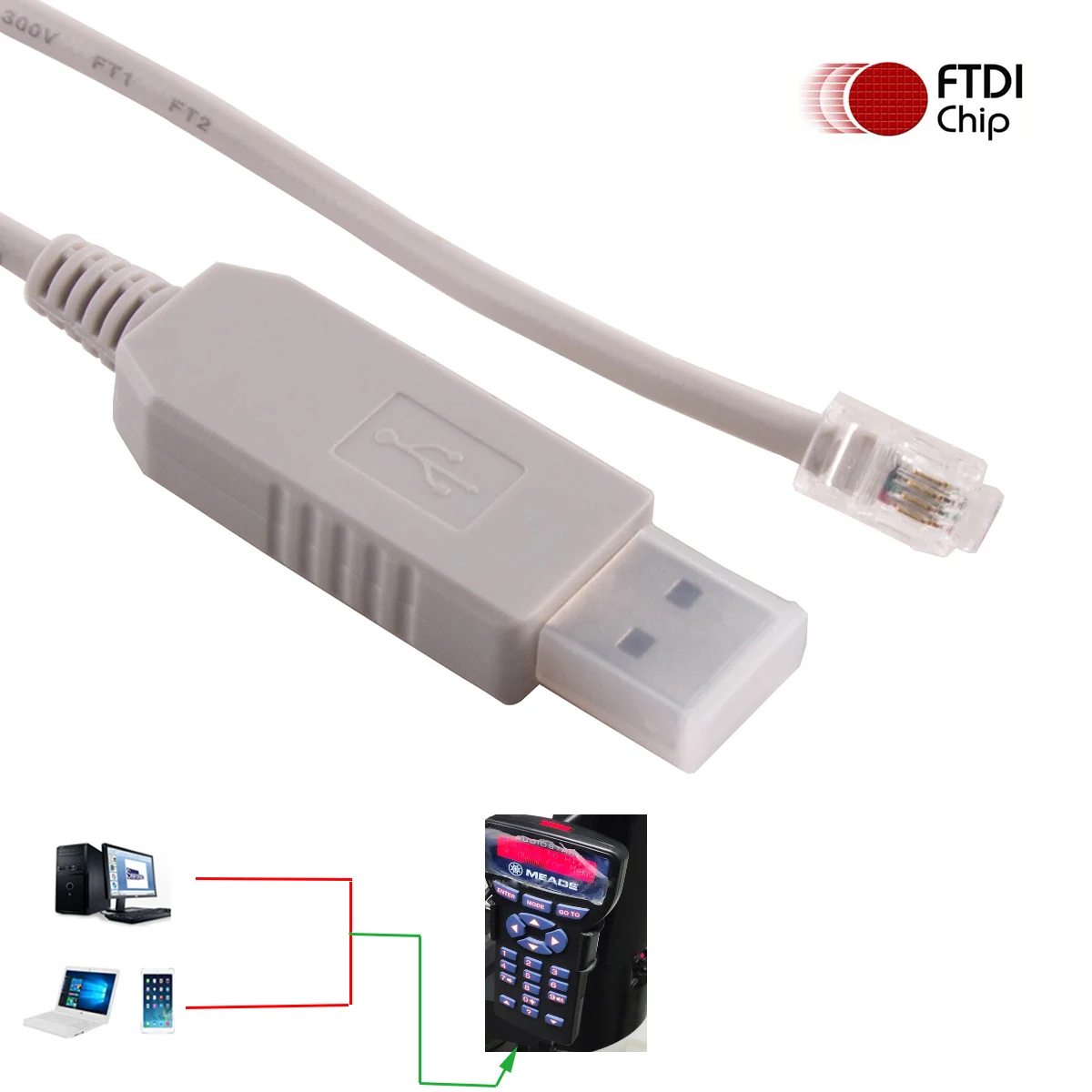 Meade-505-Telescope-PC-USB-to-Hand-Control-Box-RJ9-RJ10-Cable ...