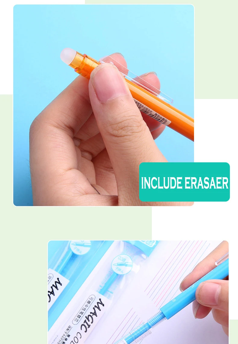 STYLO,20 blue refills--stylo à Gel effaçable, rétractable, 6 couleurs ...