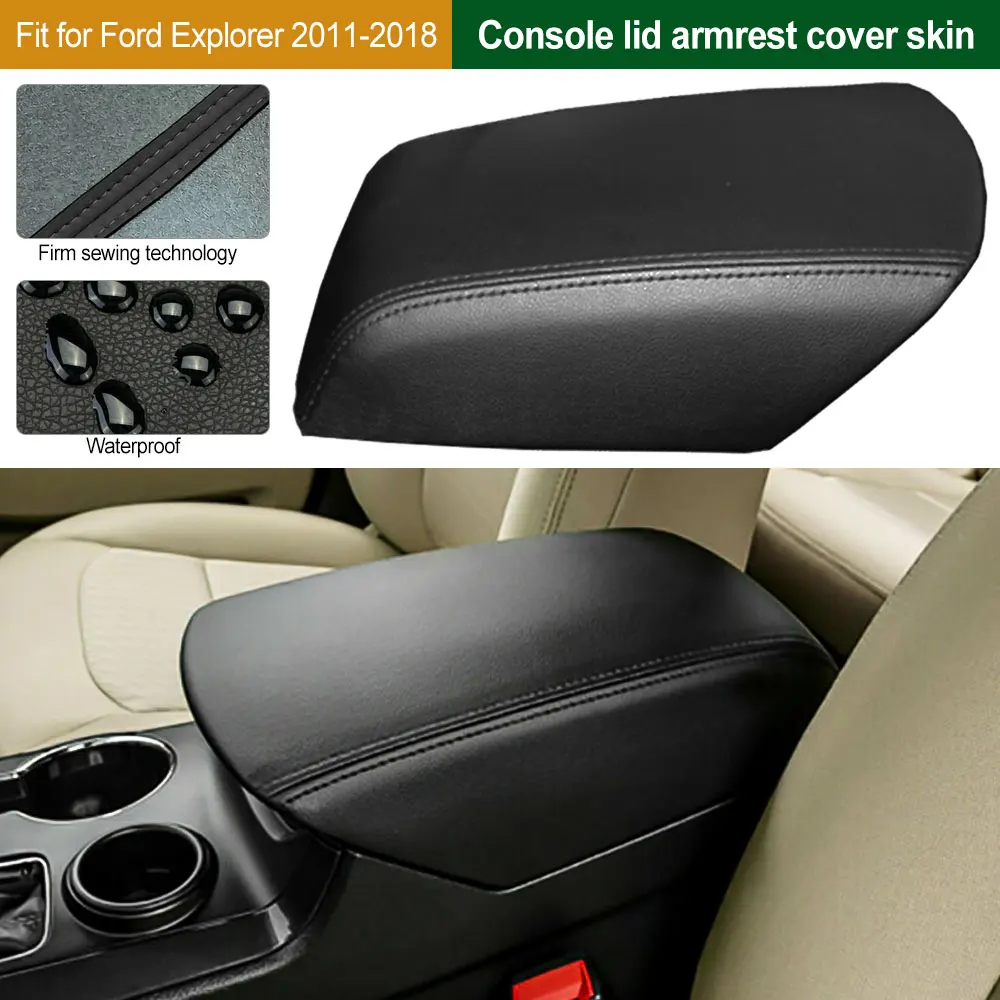Black Auto Leather Center Console Lid Armrest Cover Skin For Ford ...