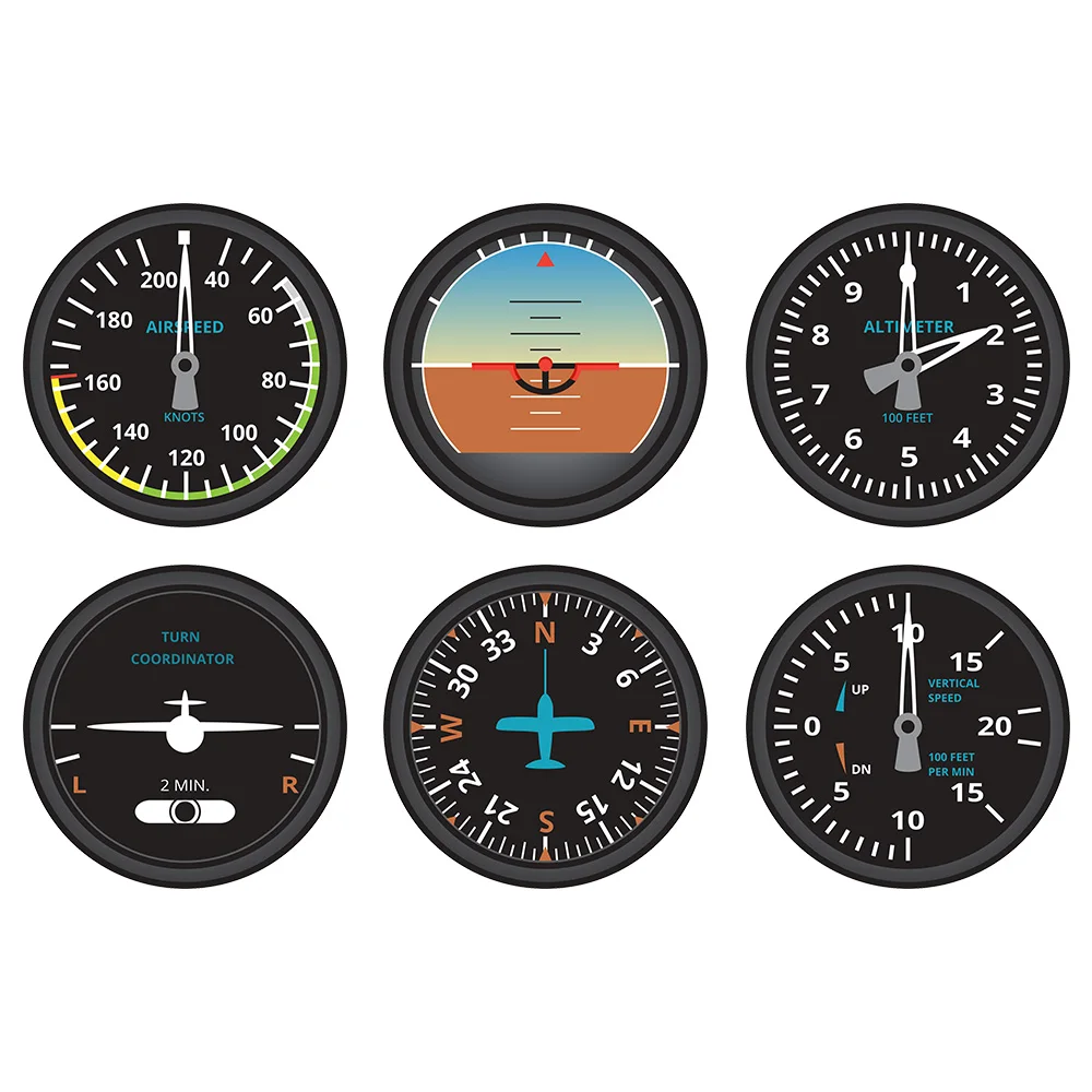 Set-of-6-Aircraft-Avionics-Instruments-Coasters-Airplane-Flying-Gages ...