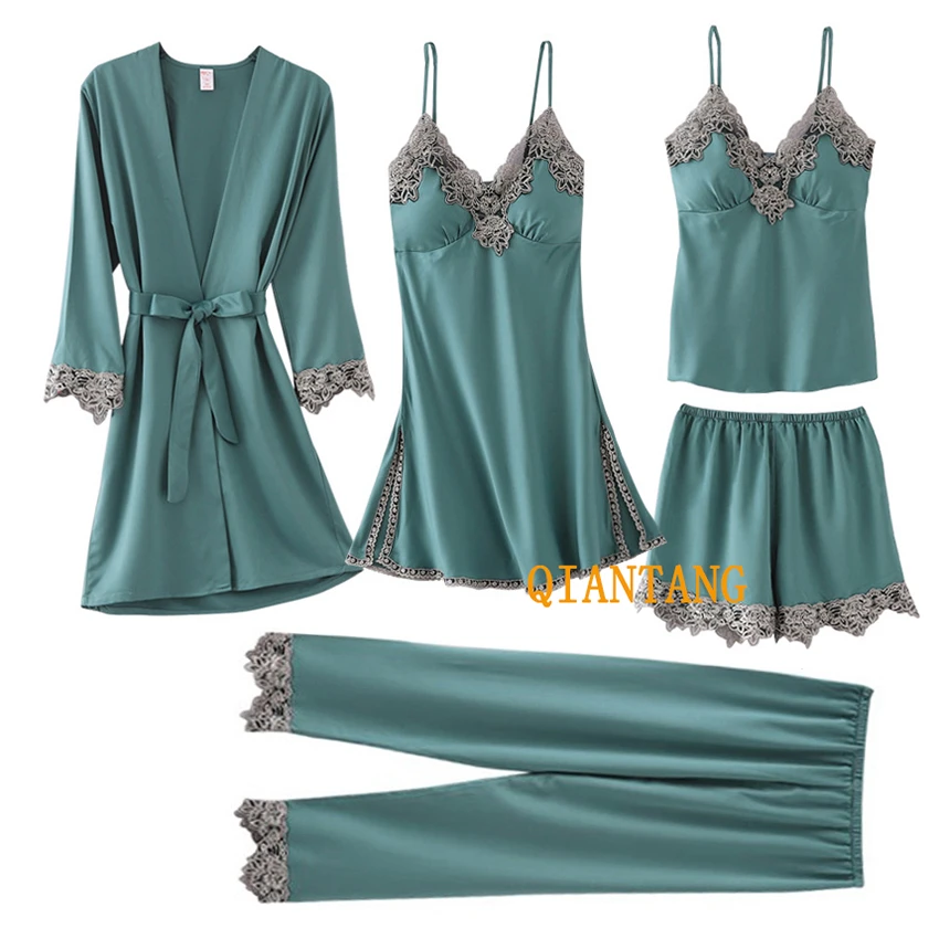 V-neck Pajama Suit M-xxl Women Lace With Breast Pads Nightgown Sexy ...