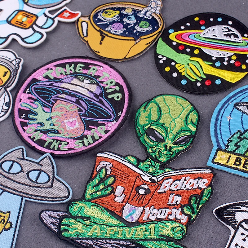 Alien Embroidered Patches On Clothes Stripes Ufo Clothing ...