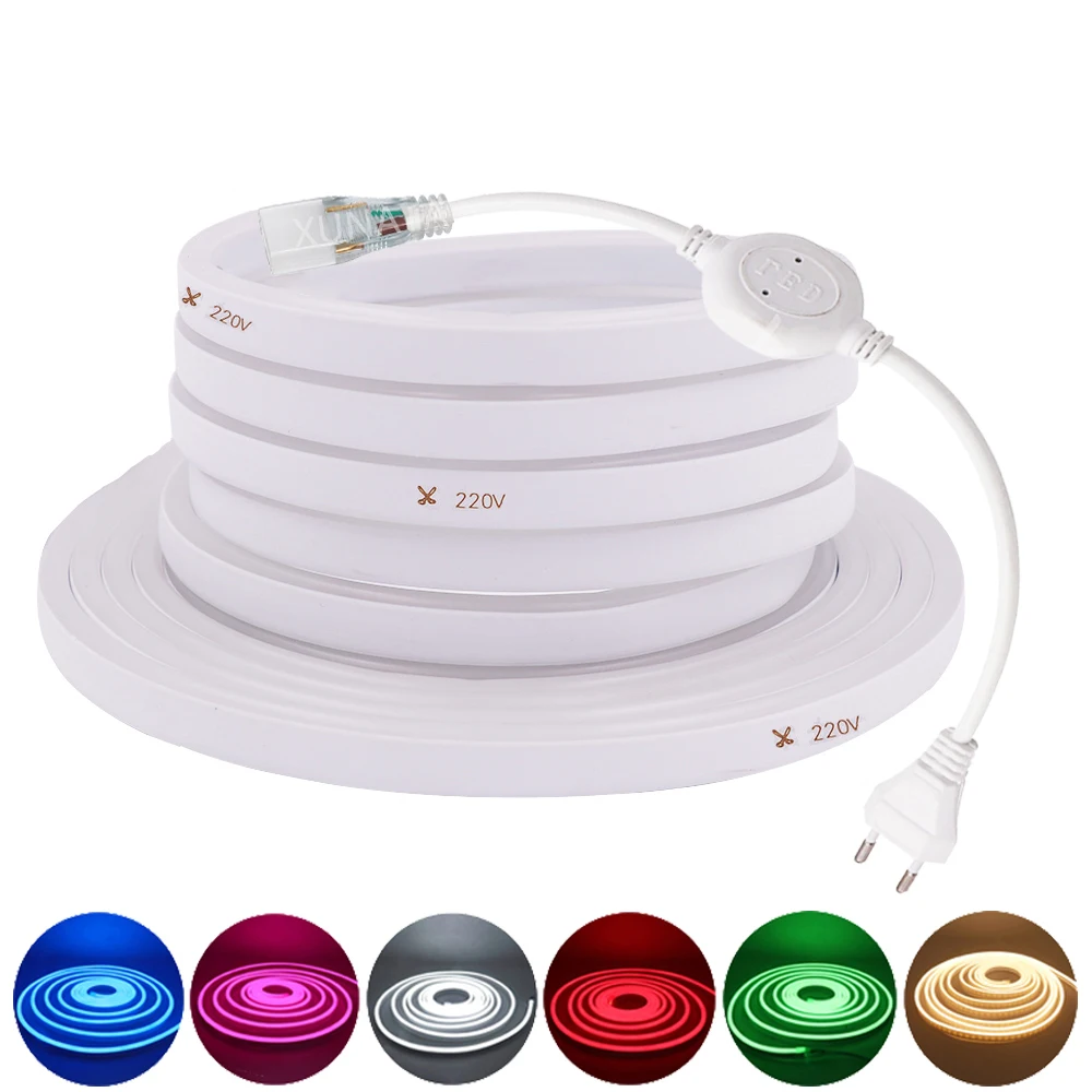 Led Neon Light 220v 120led/m 2835 Flex Led Neon Strip Power Plug ...