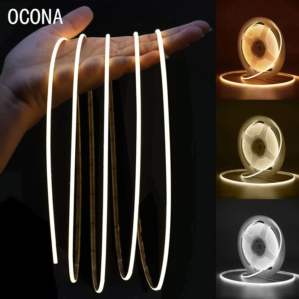 2.7mm Super Slim COB LED Strip Light for Car Room Decoration 12V 480LED ...