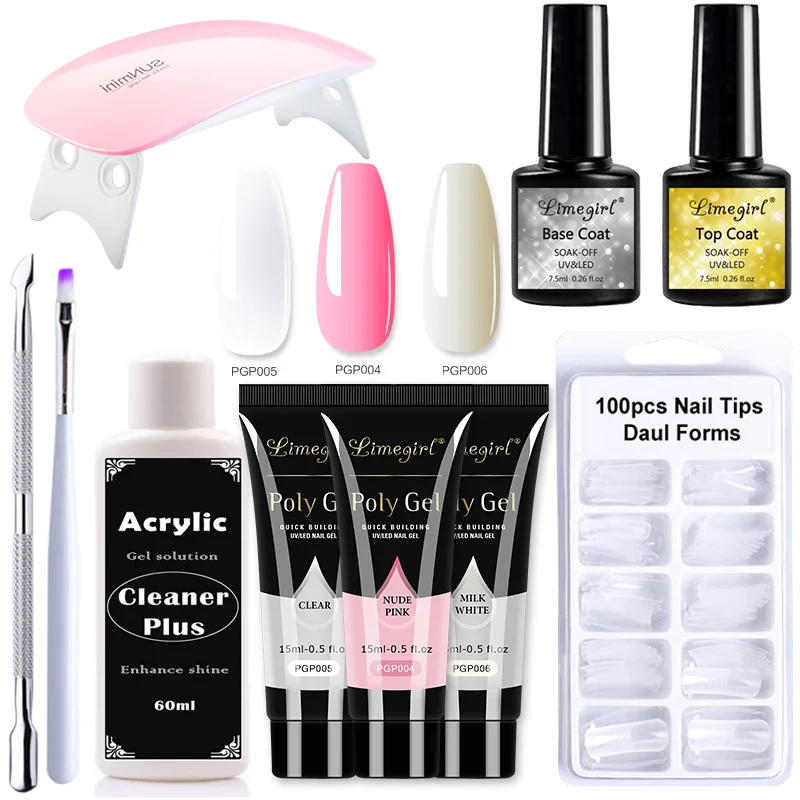 Limegirl Nail Manicure Set Poly Nail Gel Kit 15ml Building Uv Nail Gel