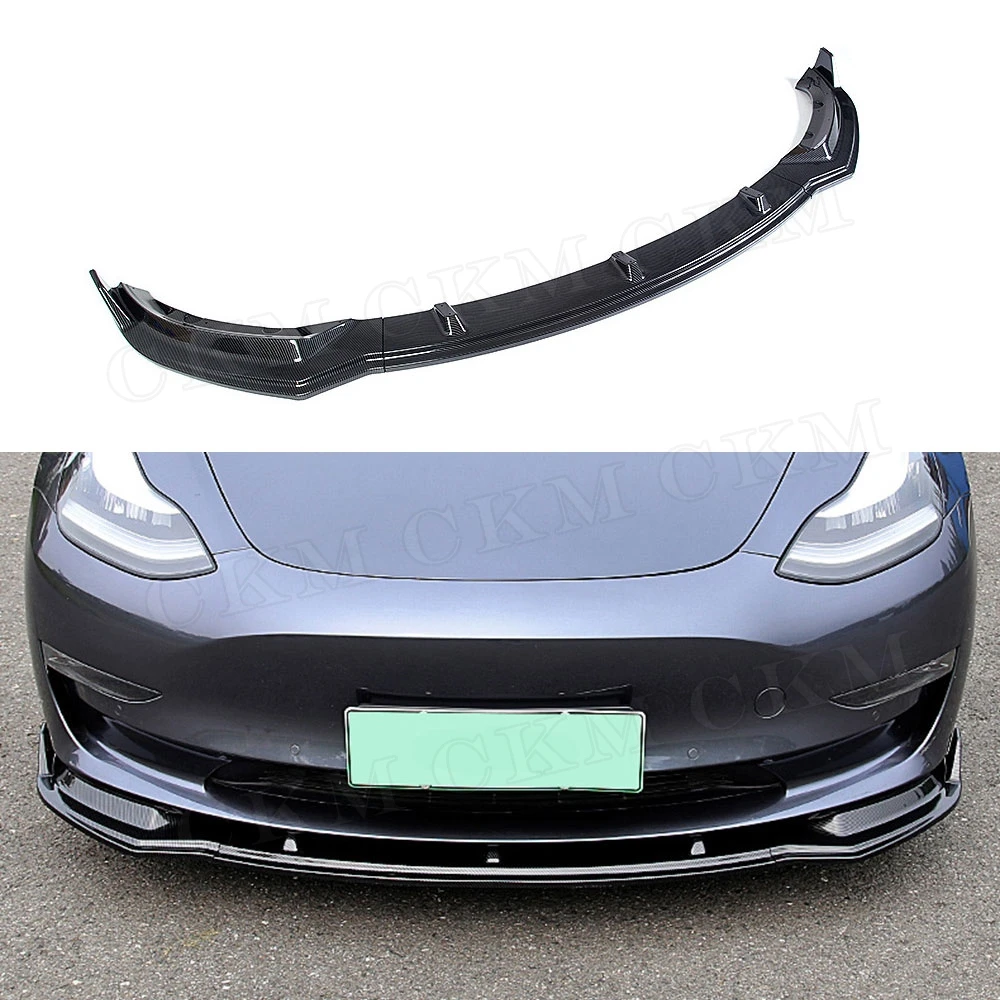 3PCS ABS Car Front Bumper Lip Splitters Spoiler Body Kits for Tesla ...