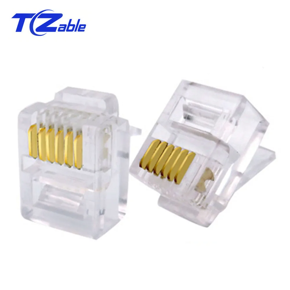 Rj12 Connector 6p6c Modular Cable Head Plug Gold-plated Crimp Network Rj 12 Telephone Connectors ...