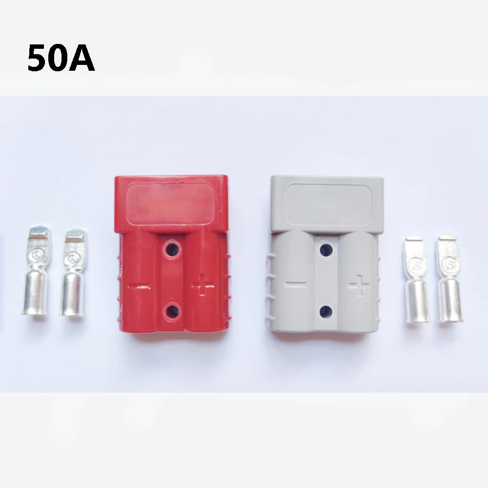 50A-600V-Gray-Red-Plug-Connector-Double-Pole-with-Copper-Contacts-Solar ...