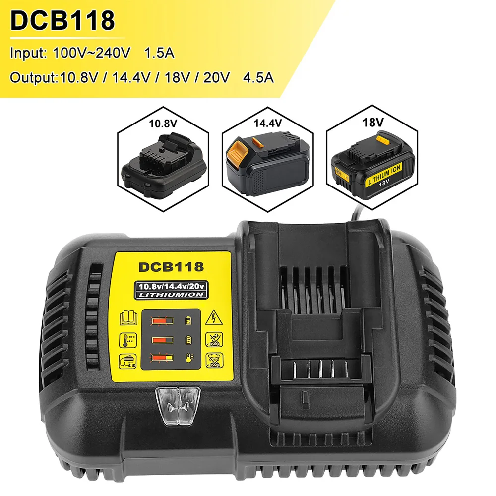 최신 DCB112 빠른 충전기 DCB118 충전기 4.5A DeWalt 10.8V 12V 14.4V 18V 배터리 DCB101 ...
