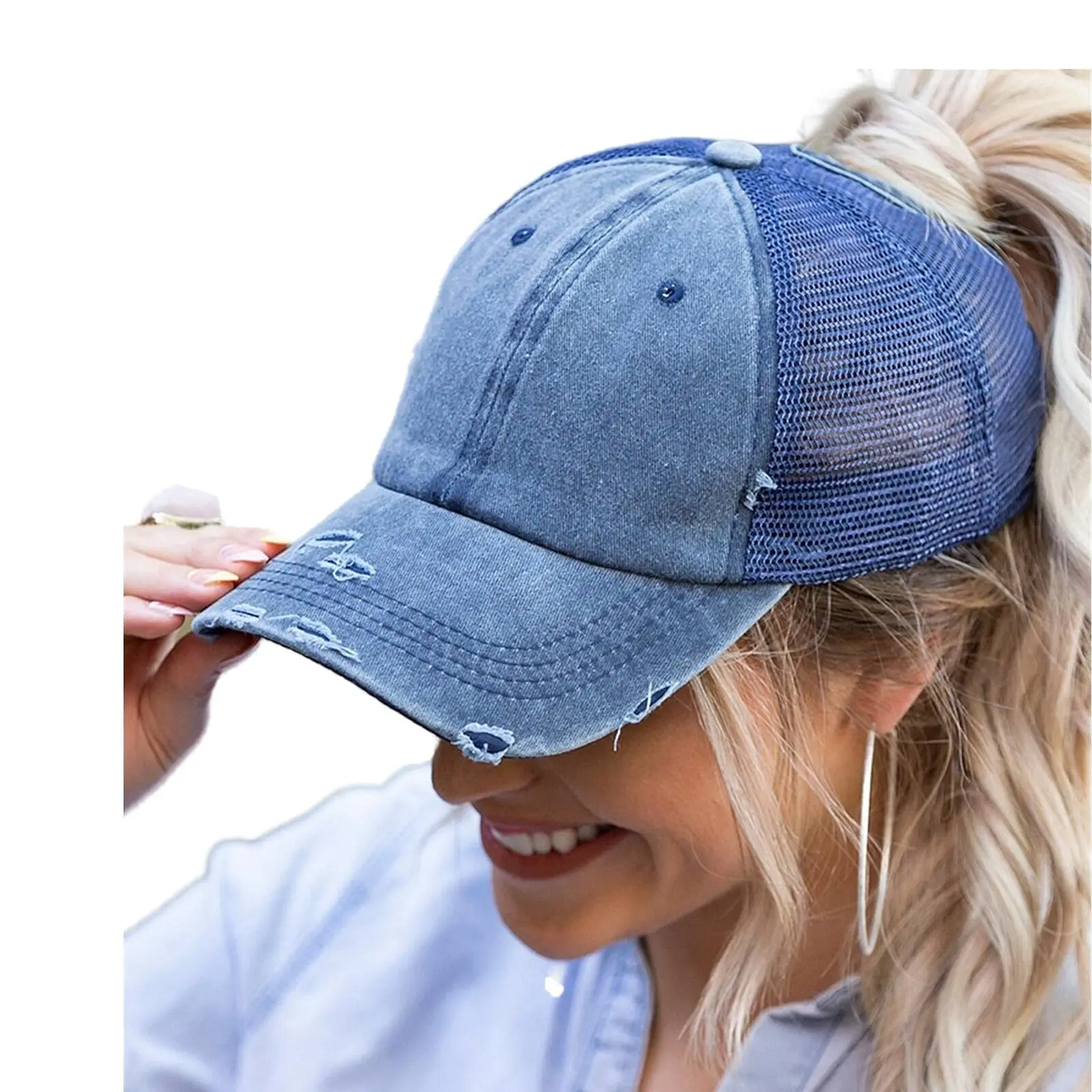 2022-New-Women-Ponytail-High-Messy-Bun-Hat-Distressed-Baseball-Caps ...