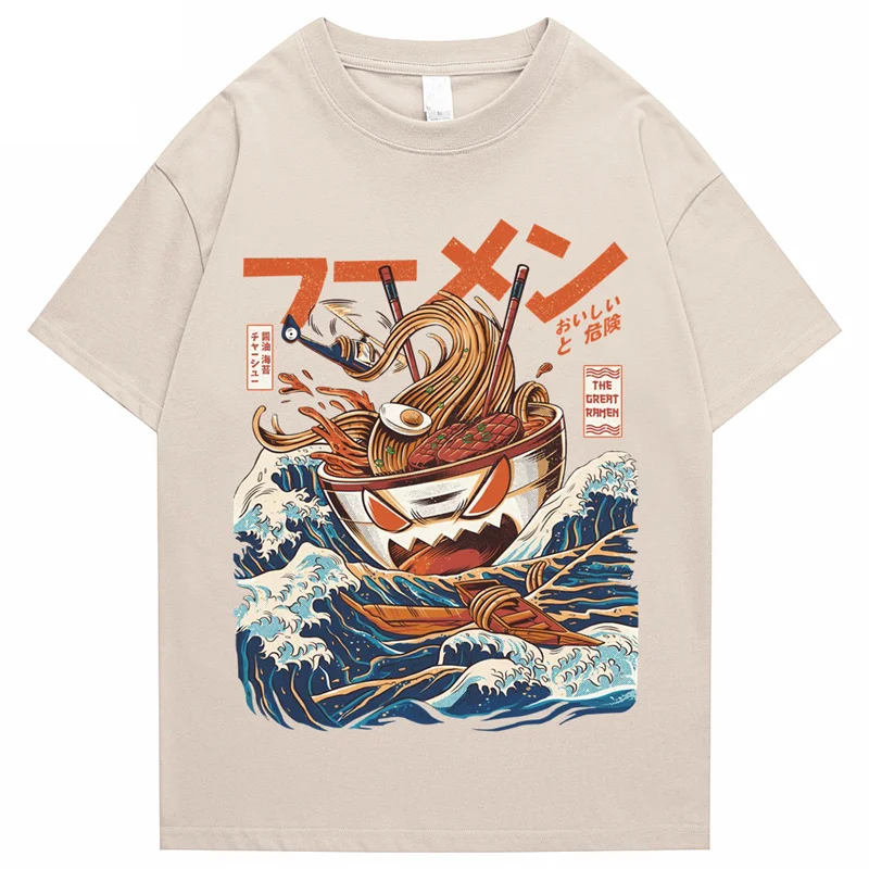 Japanese Harajuku T-Shirt Men 2021 Summer Hip Hop T Shirts Noodle Ship ...
