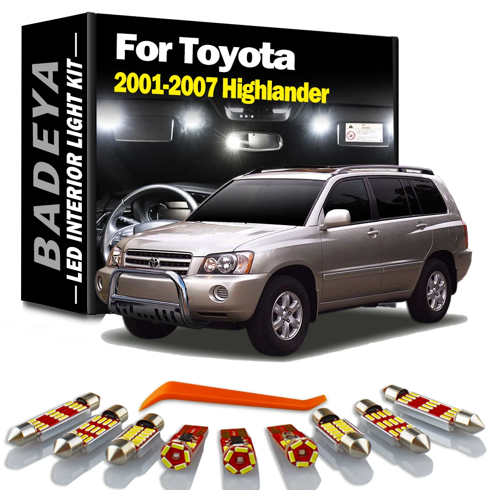 Badeya 10 pçs canbus led kit de luz interior para toyota highlander ...
