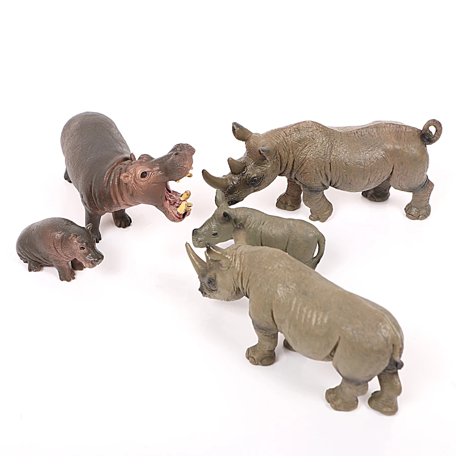 Realistic Wild animal Hippo,Rhinoceros toys Model figures African ...