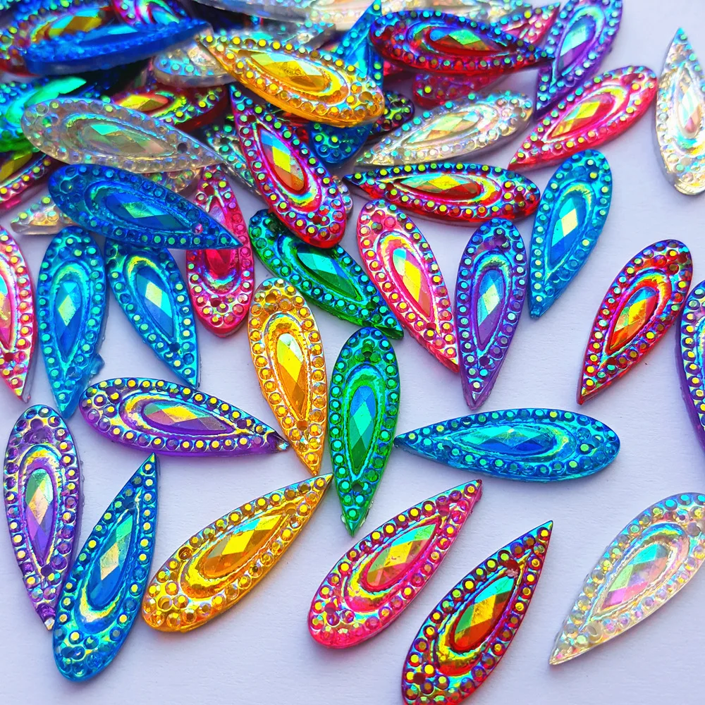 Resin Sew On Rhinestones Drop Shape 7x21mm Mixed Colors Green Blue ...
