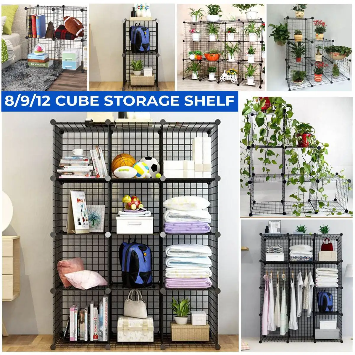 Multifunctional Black Metal Mesh Combination Storage Diy Cube Wardrobe ...