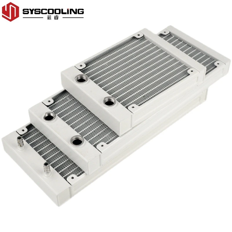 Syscooling-물 냉각용 백색 라디에이터, 120/240/360mm, 알루미늄 수냉 라디에이터, 27mm 두께, G1/4 스레드