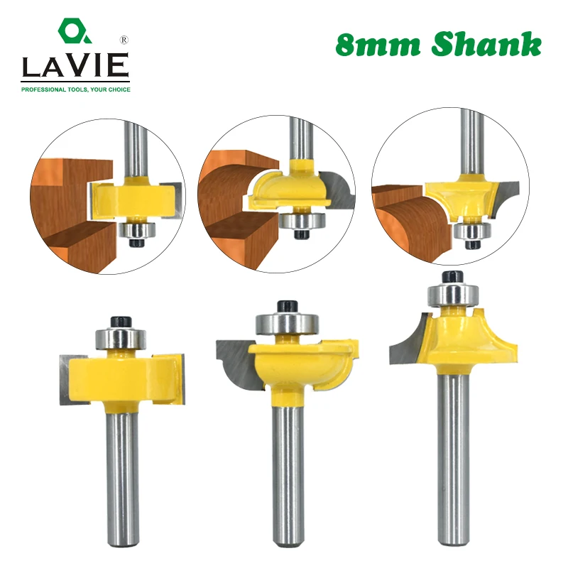 LAVIE-3pcs-8mm-Shank-Router-Bits-Set-Beading-Bit-Round-Over-Bead-Frame ...