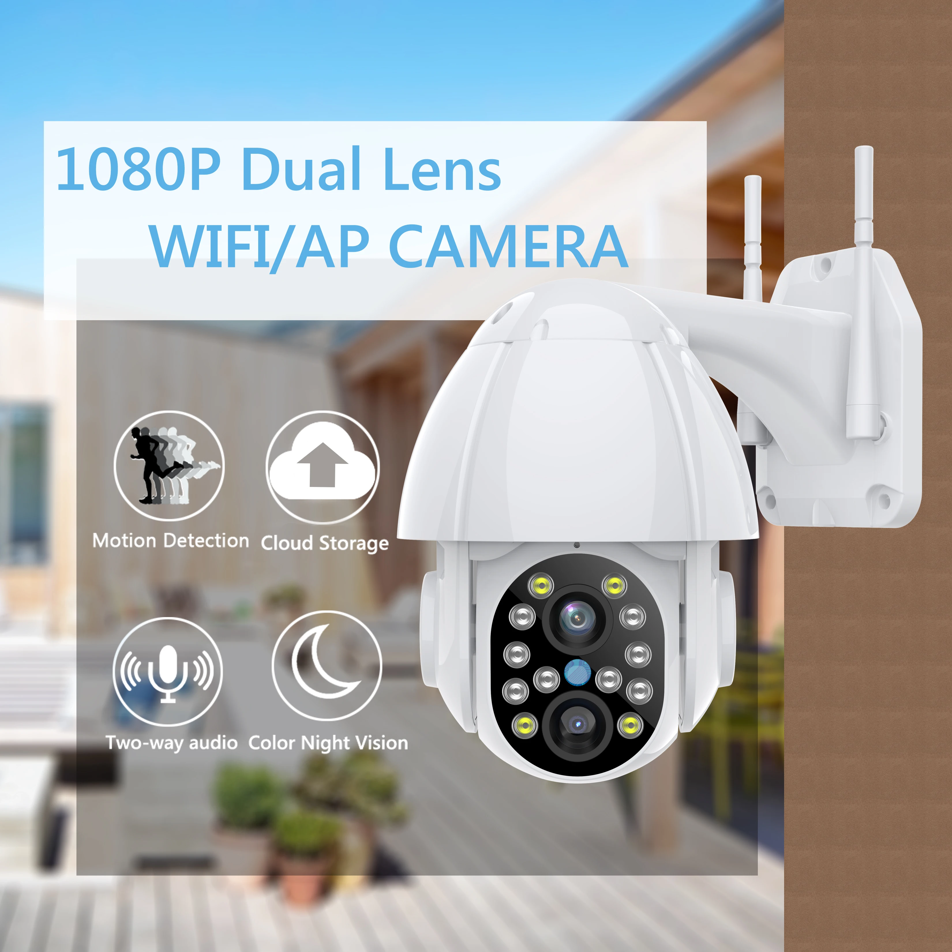 HD 1080P Dual Lens PTZ Wifi Camera Outdoor Auto Tracking Cloud CCTV ...