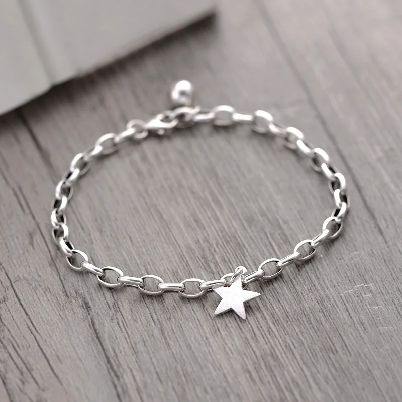 925 Sterling Silver Vintage Star Bead Charm Bracelet &Bangle For Women ...