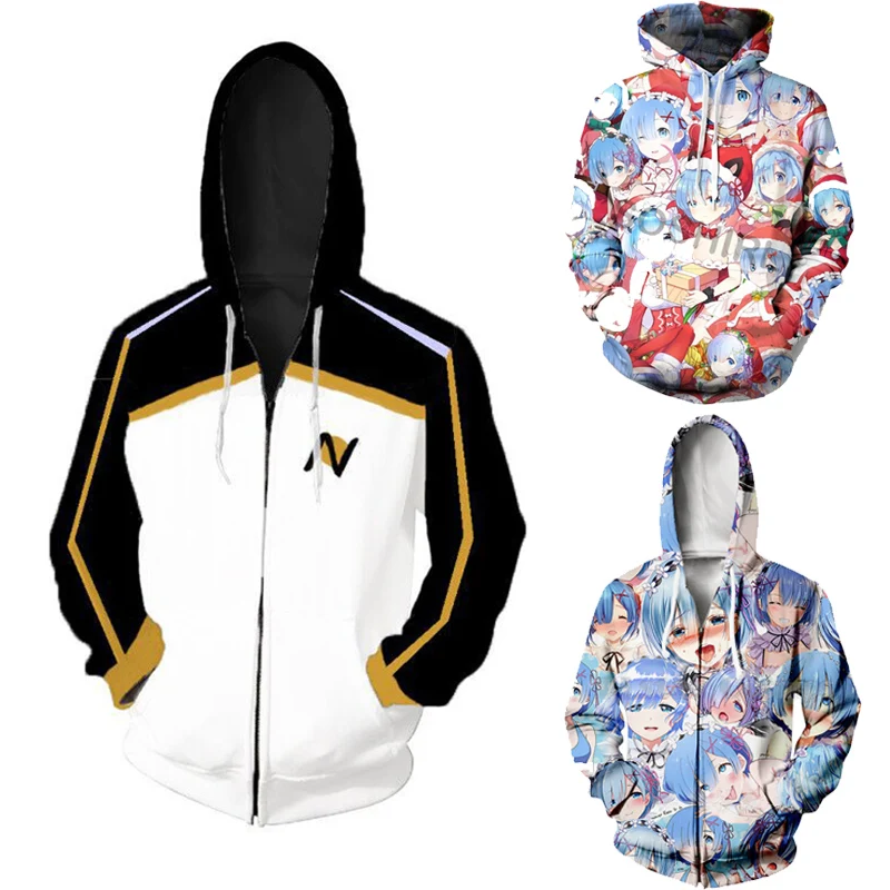 Rem 의상 Natsuki Subaru Cosplay Hoodies Re: 제로와 다른 세계에서의 삶 Hooded Zipper ...