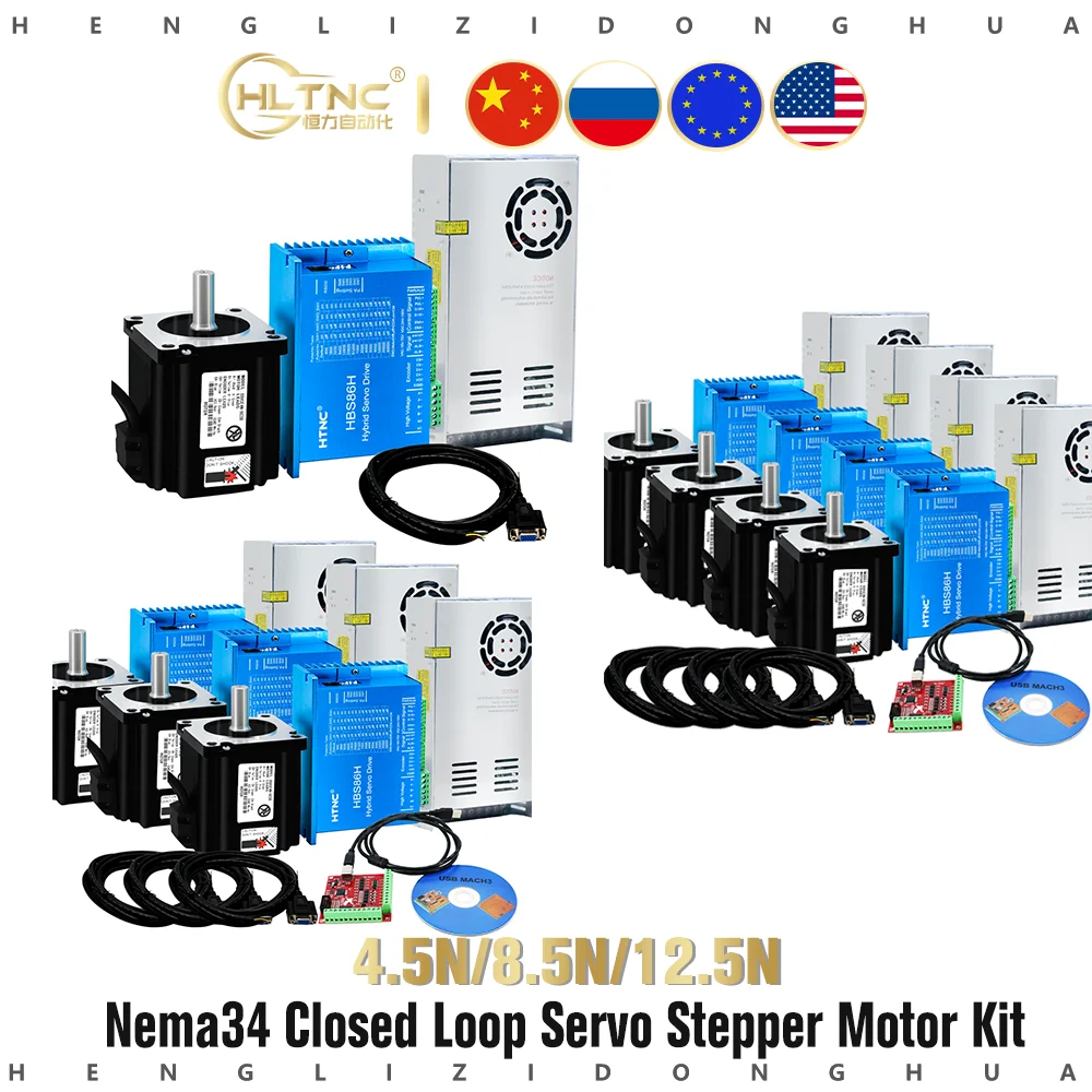 HLTNC CNC Nema 34 Closed Loop Servo Stepper Motor With Encoder Driver ...