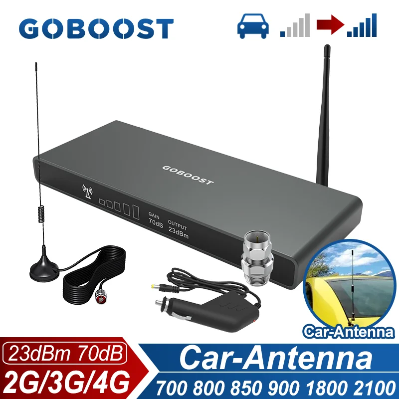GOBOOST Signal Booster For Car Use 70dB Gain 2G+3G+4G Cellular Amplifier LTE 700 800 850 900 ...