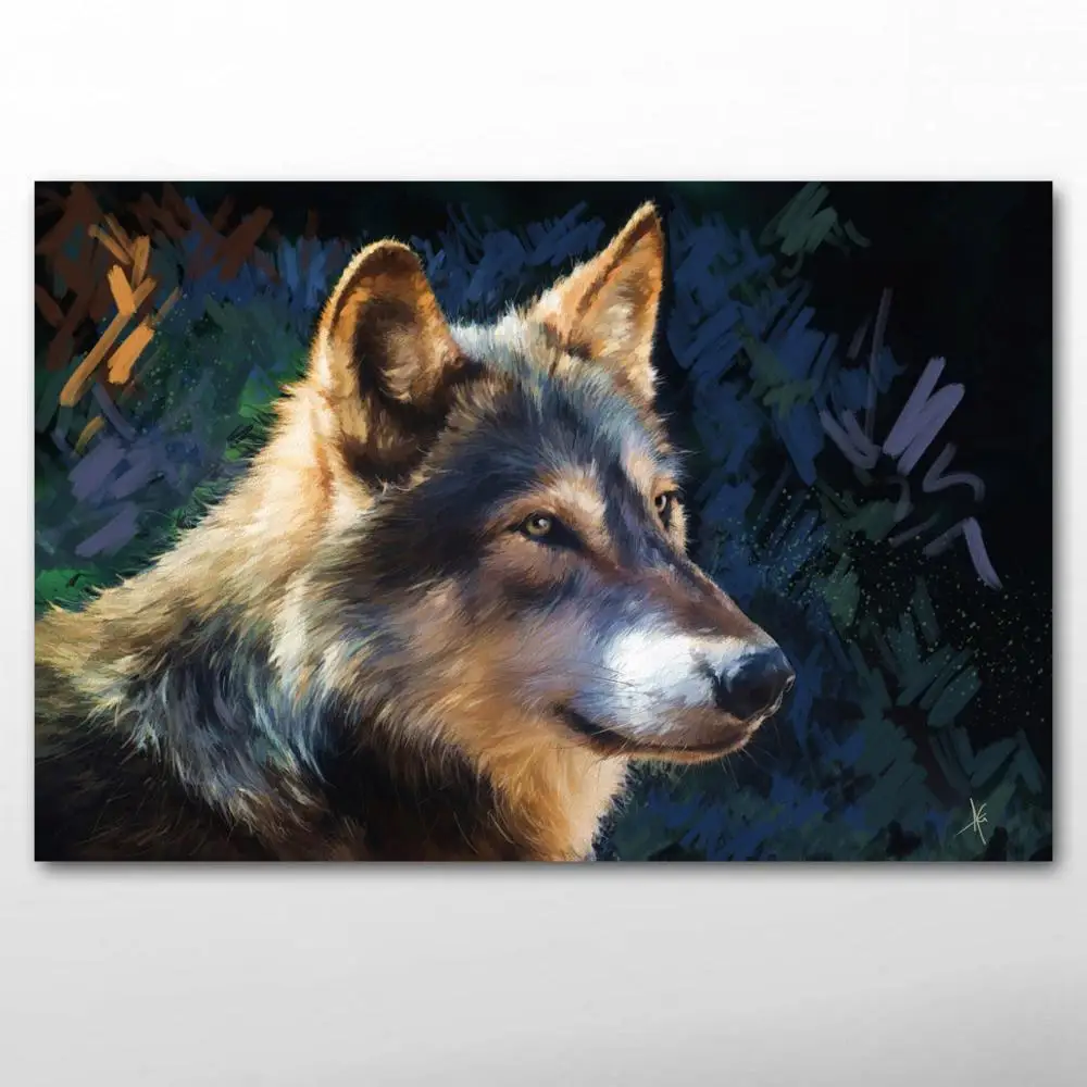 Wolf relaxing in the wild flowers Art print Poster Watercolor Animal ...